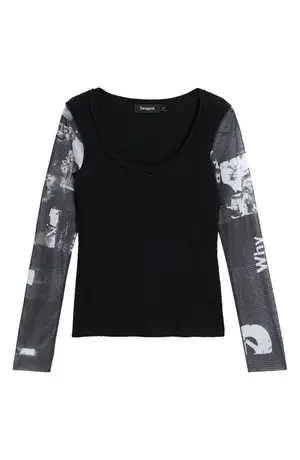Desigual Mesh Sleeve Crop T-shirt