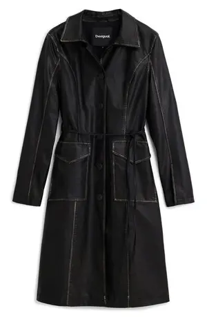 Desigual Faux Leather Belted Coat