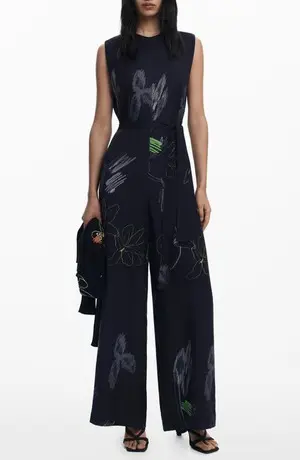 Desigual Printed Wide Leg Jumpsuit - Black