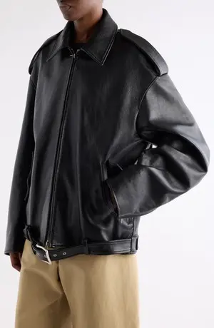 Acne Studios Linaga Oversized Leather Moto Jacket