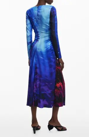 Desigual Tie Dye Long Sleeve Midi Dress