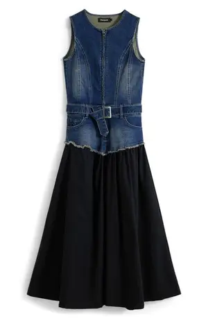 Desigual Sleeveless Mixed Media Midi Dress