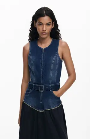 Desigual Sleeveless Mixed Media Midi Dress