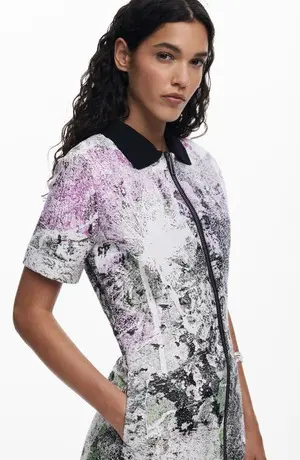 Desigual Mixed Print Zip Front Dress