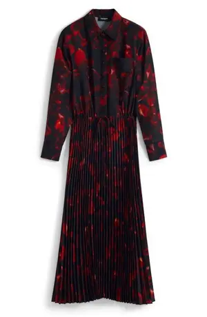 Desigual Long Sleeve Pleated Midi Dress