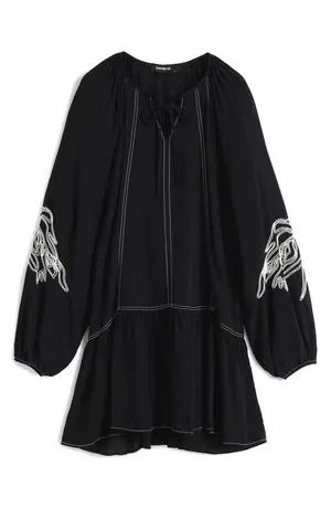 Desigual Embroidered Long Sleeve Minidress