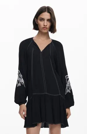 Desigual Embroidered Long Sleeve Minidress