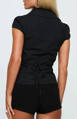 Princess Polly Arianwyn Polka Dot Cotton Button-up Shirt - Black