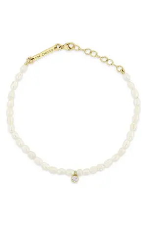 Zoe Chicco Pearl And Diamond Charm Bracelet