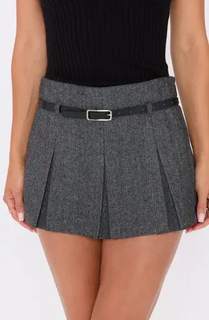 VICI Pleated Belted Mini Skirt With Built-in Shorts