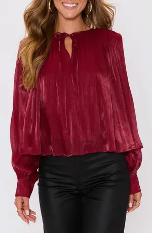 VICI Metallic Satin Tie Neck Top