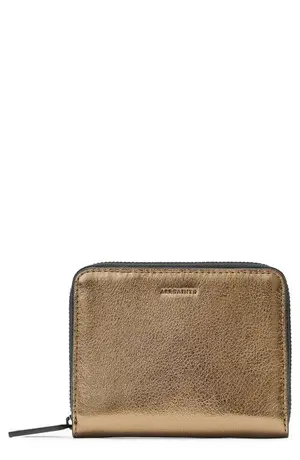 ALLSAINTS Lena Hex Metallic Leather Zip Wallet - Warm Brass