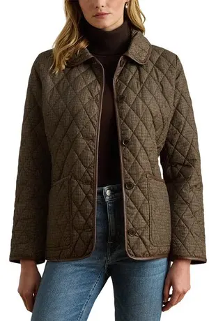 Ralph Lauren Quilted Button-front Jacket - Brown Mini Check