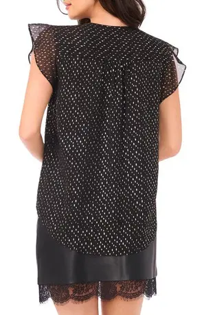 Vince Camuto Metallic Dot Ruffle Sleeve Chiffon Top