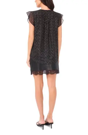 Vince Camuto Metallic Dot Ruffle Sleeve Chiffon Top