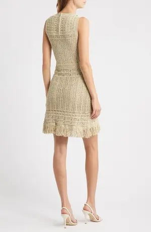 MILLY Beaded Fringe Knit Minidress