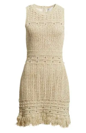 MILLY Beaded Fringe Knit Minidress