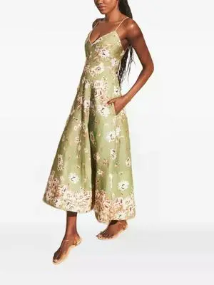 Cara Cara Floral Midi Dress - Green - 50% Off | Editorialist