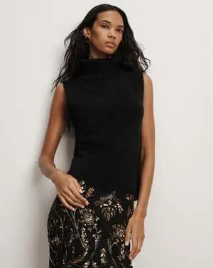 Veronica Beard Mazzy Brushed Cashmere Sleeveless Sweater - Black
