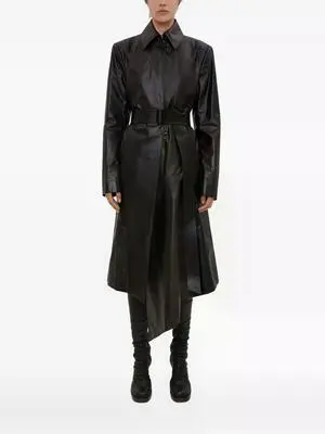 OLIVIER THEYSKENS Pointed-collar Belted Leather Coat
