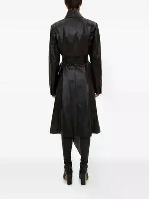 OLIVIER THEYSKENS Pointed-collar Belted Leather Coat
