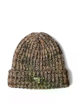 Prada Melangé Virgin Wool Beanie Brown
