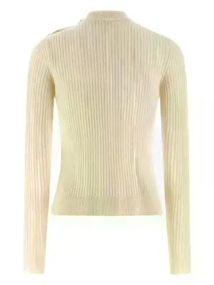 Balmain Ribbed Knit Sweater With Coin Buttons - Neutrals
