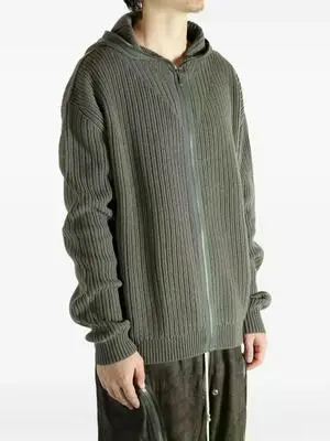 Rick Owens Ribbed Zip-up Hoodie - Grey