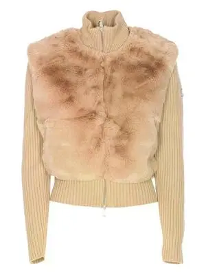Moose Knuckles Faux-fur Ribbed-knit Jacket - Neutrals