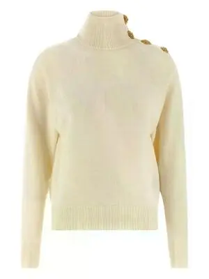 Balmain High-neck Sweater With Coin Buttons - Neutrals