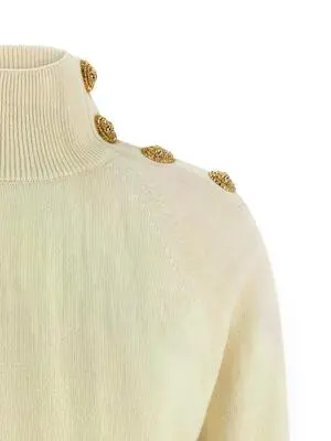 Balmain High-neck Sweater With Coin Buttons - Neutrals