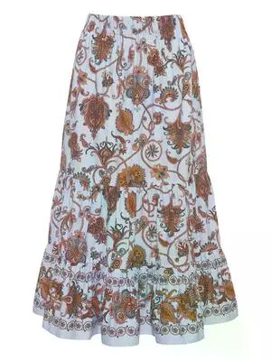Cara Cara Paisley-print Tiered Midi Skirt - Blue