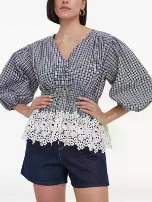 Barbour Gingham Lace-trimmed Top