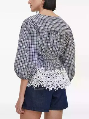 Barbour Gingham Lace-trimmed Top