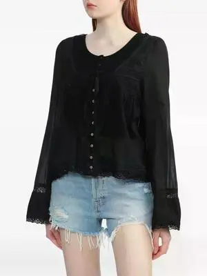 Free People Lace-trimmed Long Sleeve Shirt