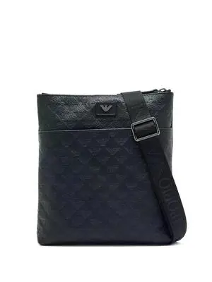 Emporio Armani Logo Embossed Messenger Bag - Black