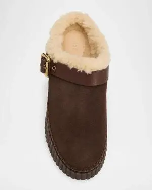 Chloé Nama Suede Shearling-lined Platform Clogs - Sharp Brown