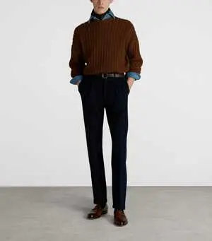 Dunhill Cotton-wool Drill Tapered Chinos - Navy