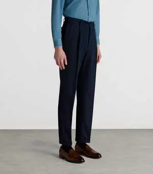 Dunhill Cotton-wool Drill Tapered Chinos - Navy