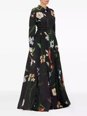 LEO LIN Floral-print Belted Maxi Shirt Dress - Black