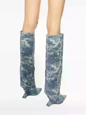 Attico Denim-print Heeled Boots