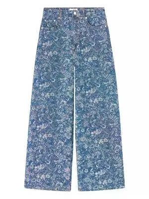 GANNI Floral Print Wide-leg Jeans - Blue