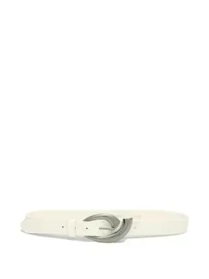 GENNY Curved-buckle Leather Belt - White