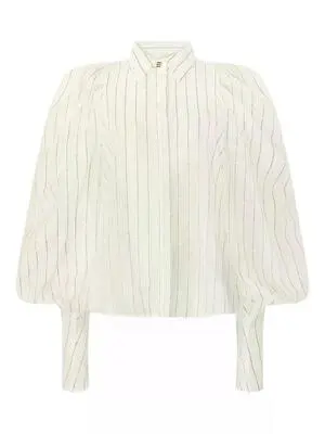 GENNY Pinstripe Balloon-sleeve Blouse