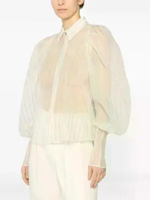 GENNY Pinstripe Balloon-sleeve Blouse