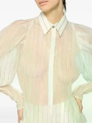 GENNY Pinstripe Balloon-sleeve Blouse