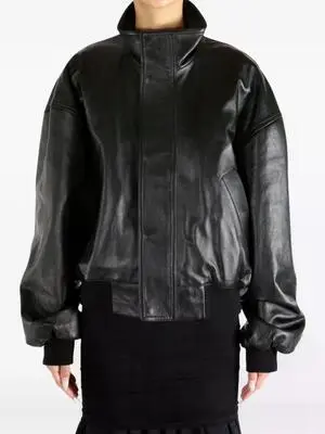 Balenciaga High-neck Leather Bomber Jacket
