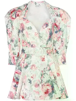 Attico Floral-print Belted Cotton Dress - Pink