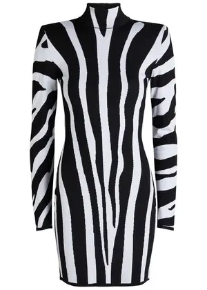 Balmain Zebra-intarsia Knit Mini Dress - Multi Animal
