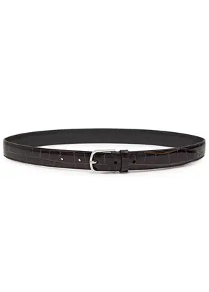 TOTEME Crocodile-effect Leather Belt - Chocolate